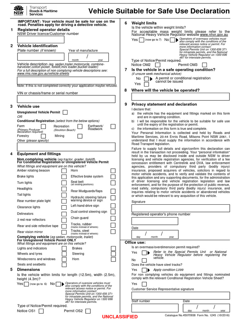 Safe Use Declaration | PDF | Vehicles | Truck