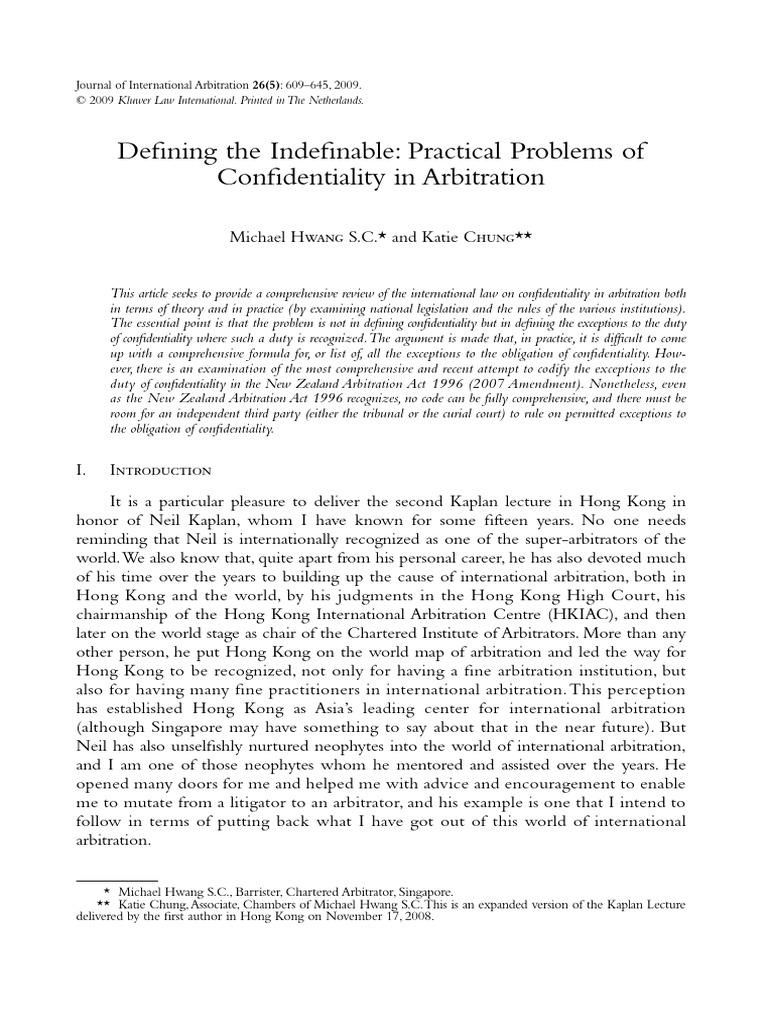 Hwang and Chung (2009) Defining The Indefinable - Practical Problems of Confidentiality in ...