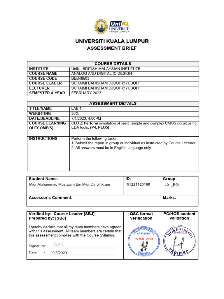 Lab 1 | PDF | Engineering | Cmos