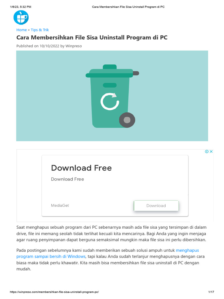 Cara Membersihkan File Sisa Uninstall Program Di PC | PDF