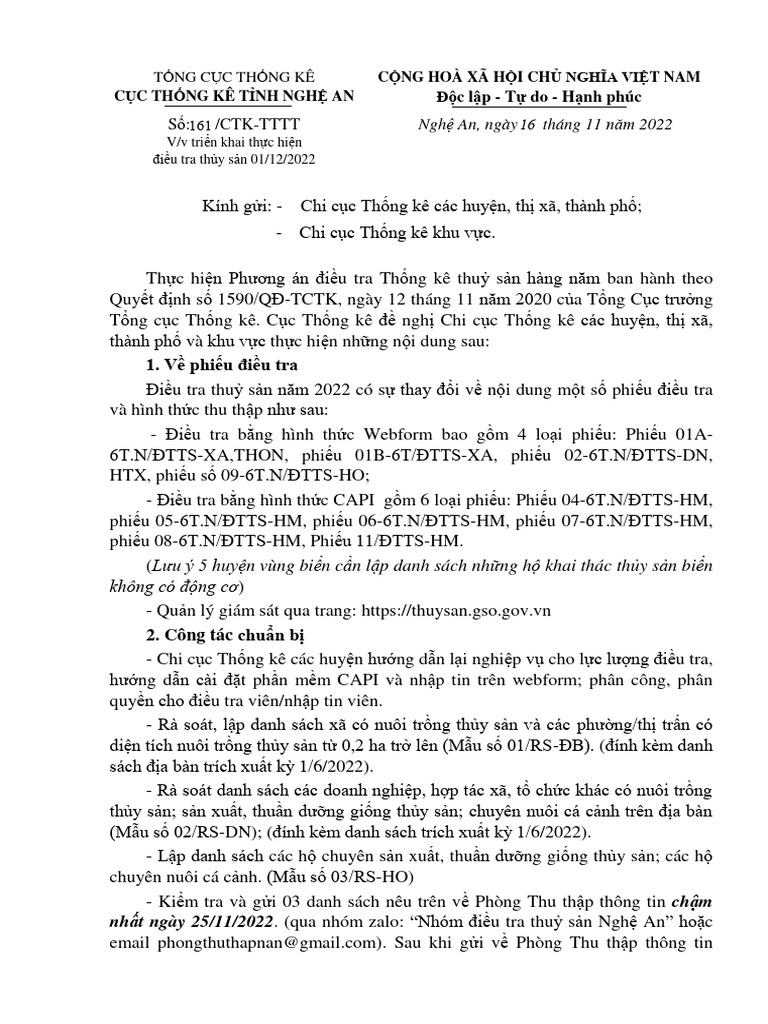 CV Trien Khai Dieu Tra Thuy San 1-12-2022 | PDF