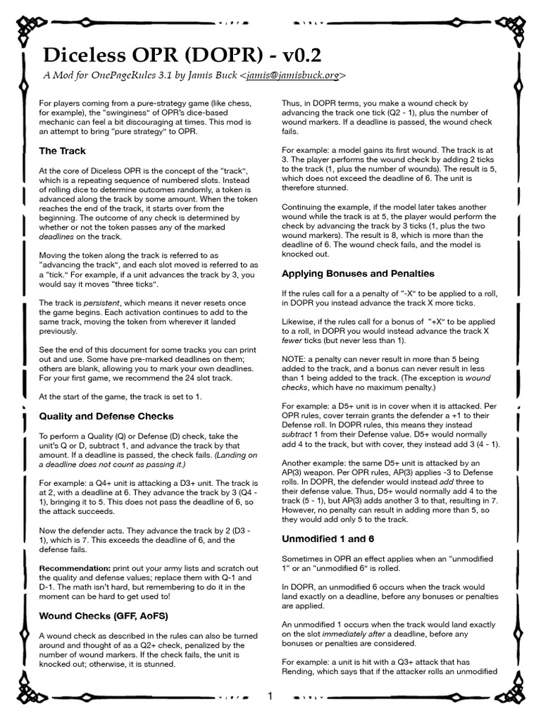 Diceless Opr v0.2 | PDF