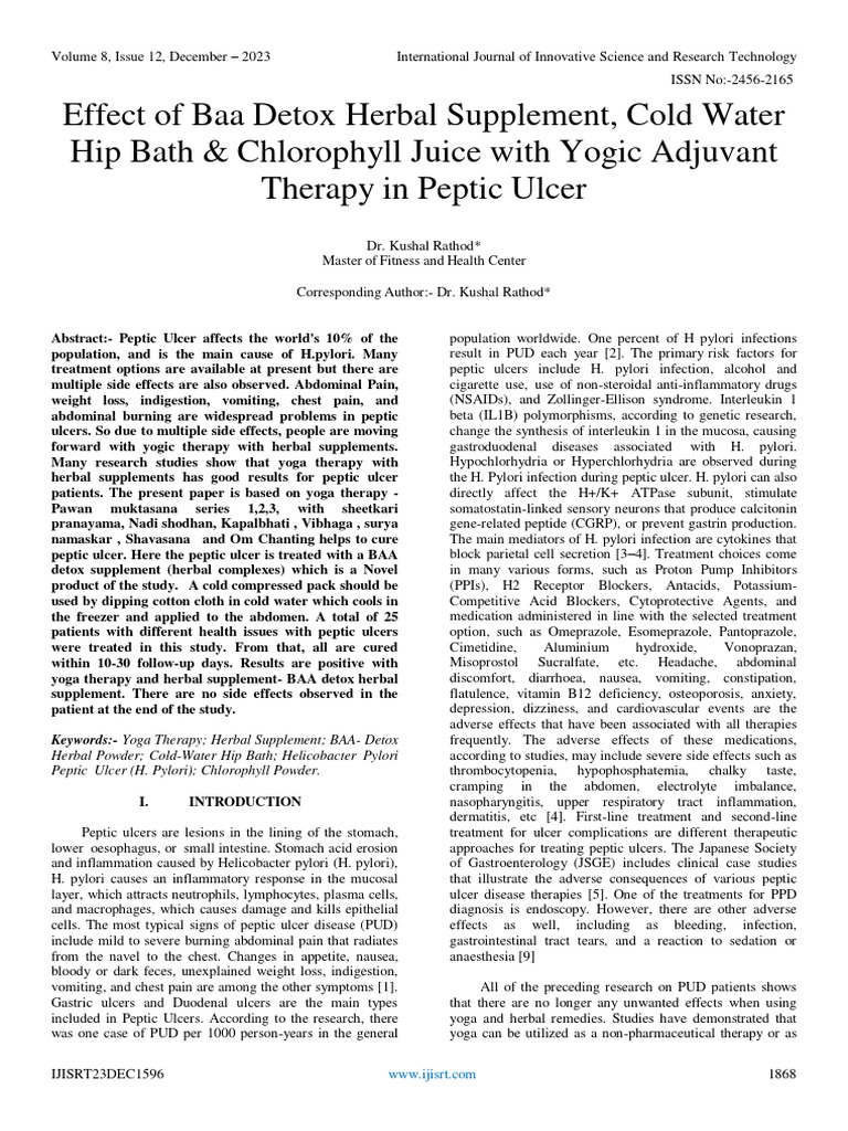 Effect of Baa Detox Herbal Supplement, Cold Water Hip Bath ...