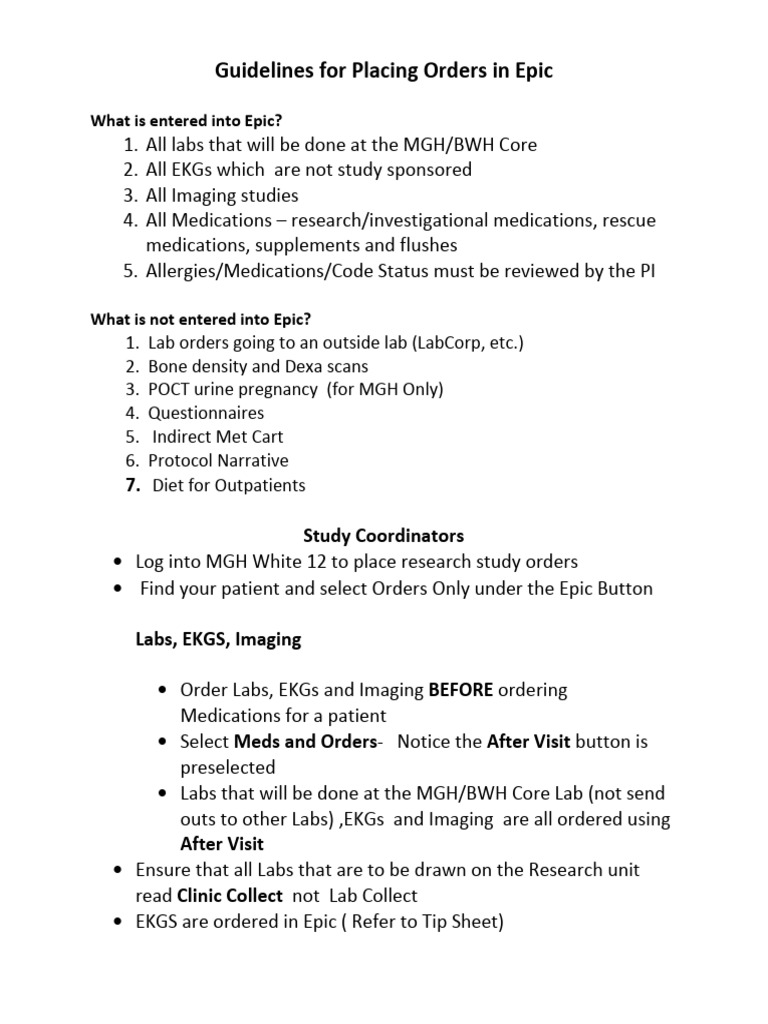 Epic Order Guidelines for Researchers | PDF | Patient | Health Care