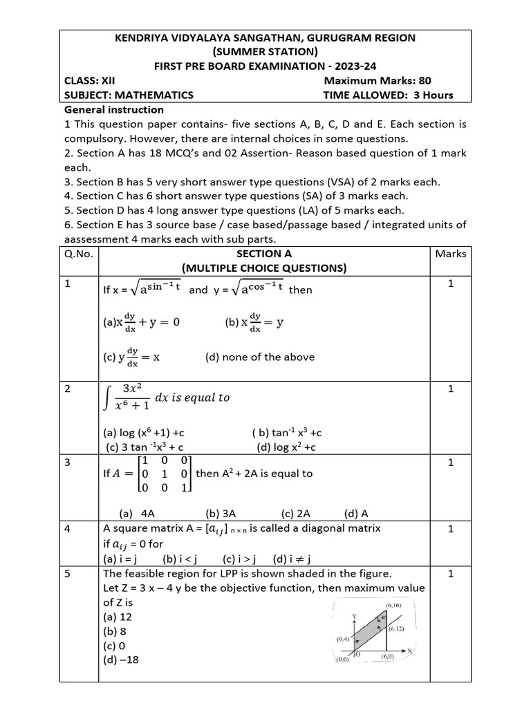 Xii - Math 041 - QP - PB-1 - SS - Set-1 | PDF
