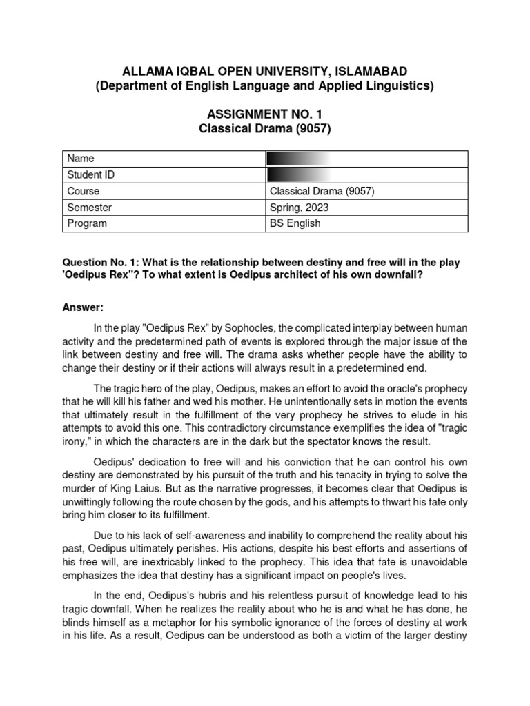 Assignment No 1 Classical Drama 9057 Solved | PDF | Humanism | Destiny