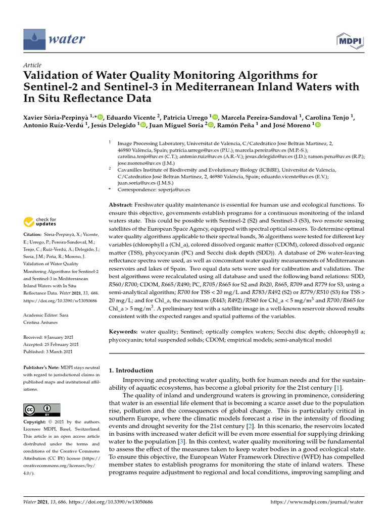 Validation of Water Quality Monitoring Algorithms for Sentinel-2 and Sentinel-3 in Mediterranean ...