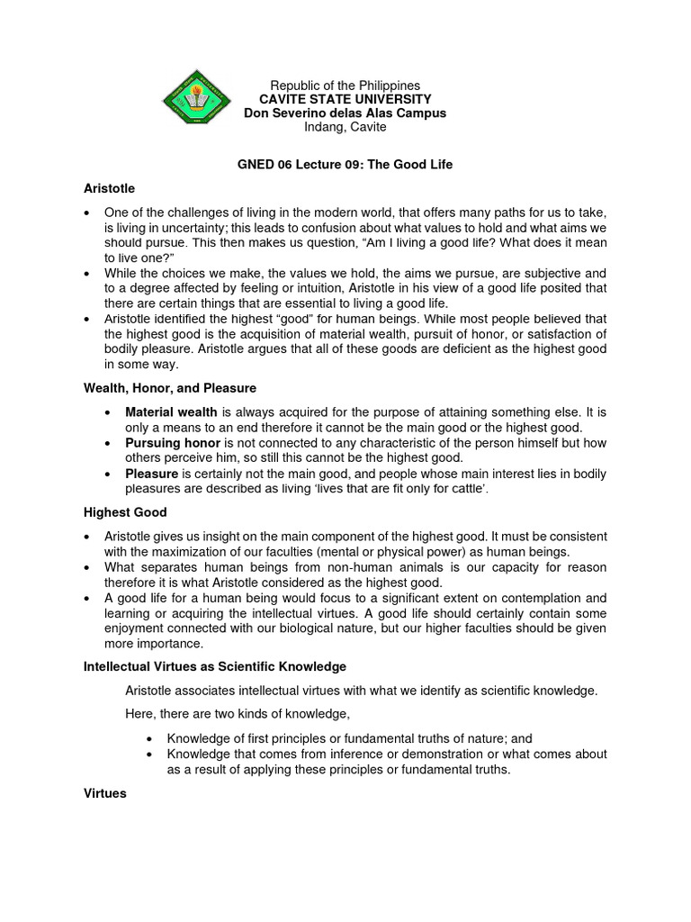 GNED 06 Lecture 9 | PDF | Virtue | Cognition