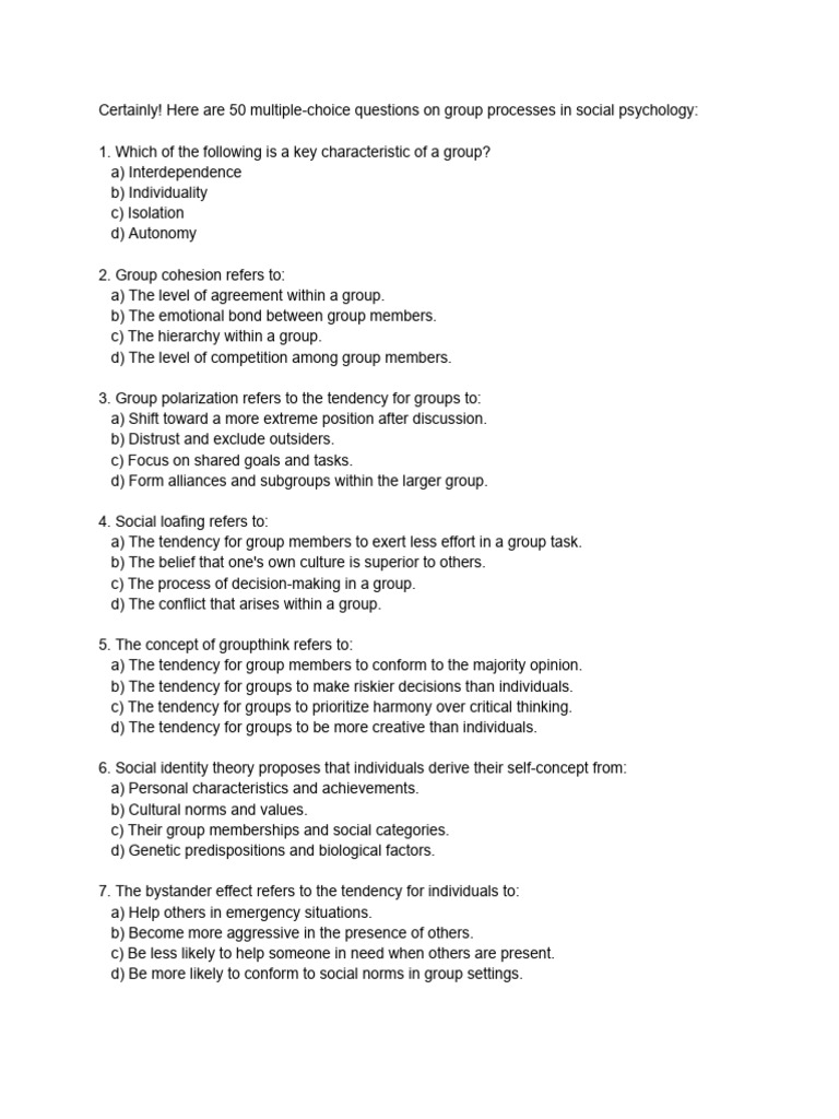 Group Processes Example Q.A | PDF | Conformity | Group Cohesiveness
