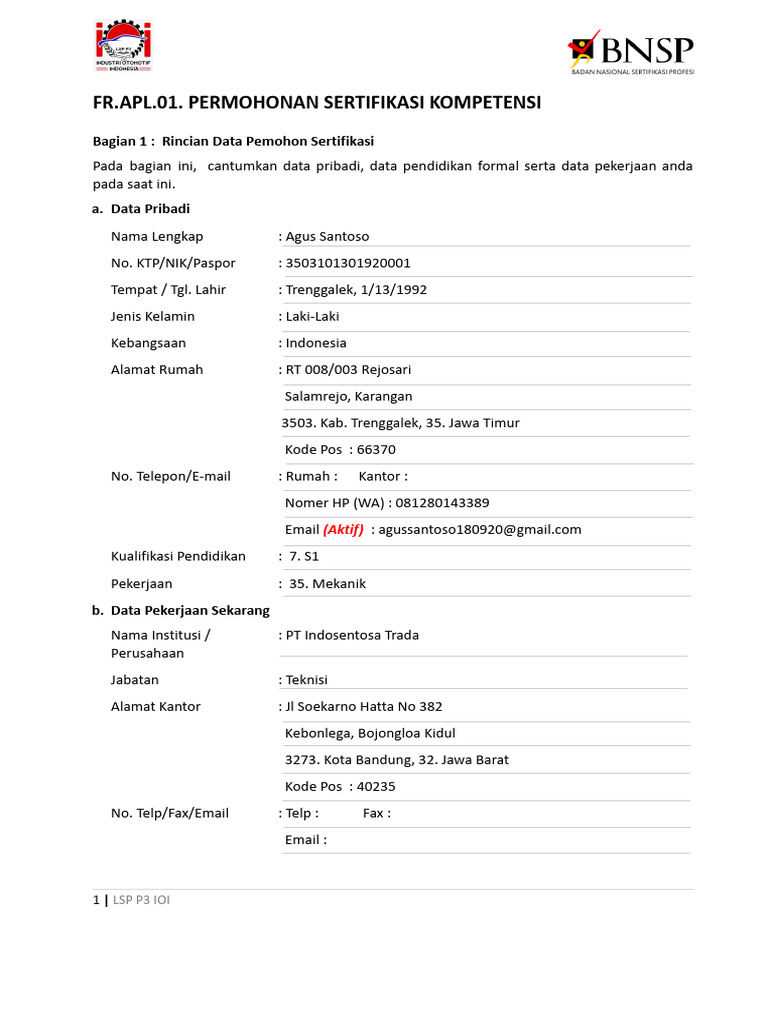 Form Tools Equipment Staff APL12 Agus Santoso | PDF