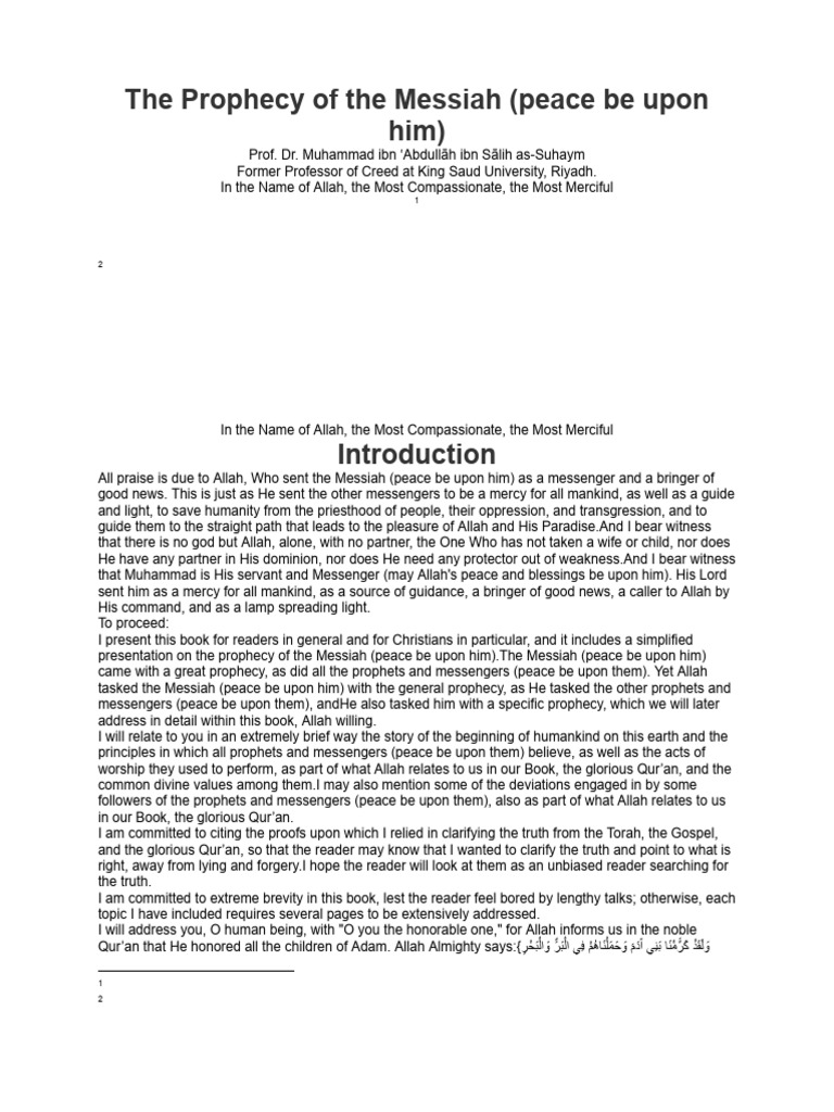 The Prophecy of The Messiah (Peace Be Upon Him) | PDF | Prophets And ...
