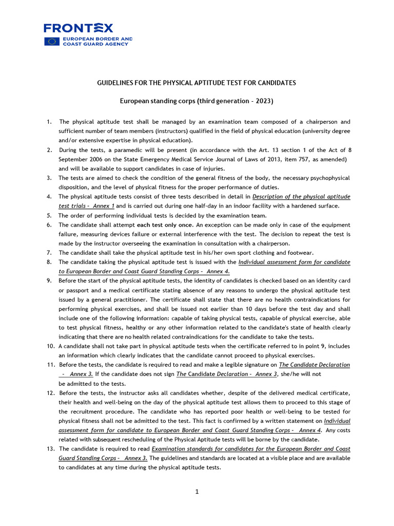 Physical Aptitude Test Guidelines 2023 | PDF | Elbow | Arm