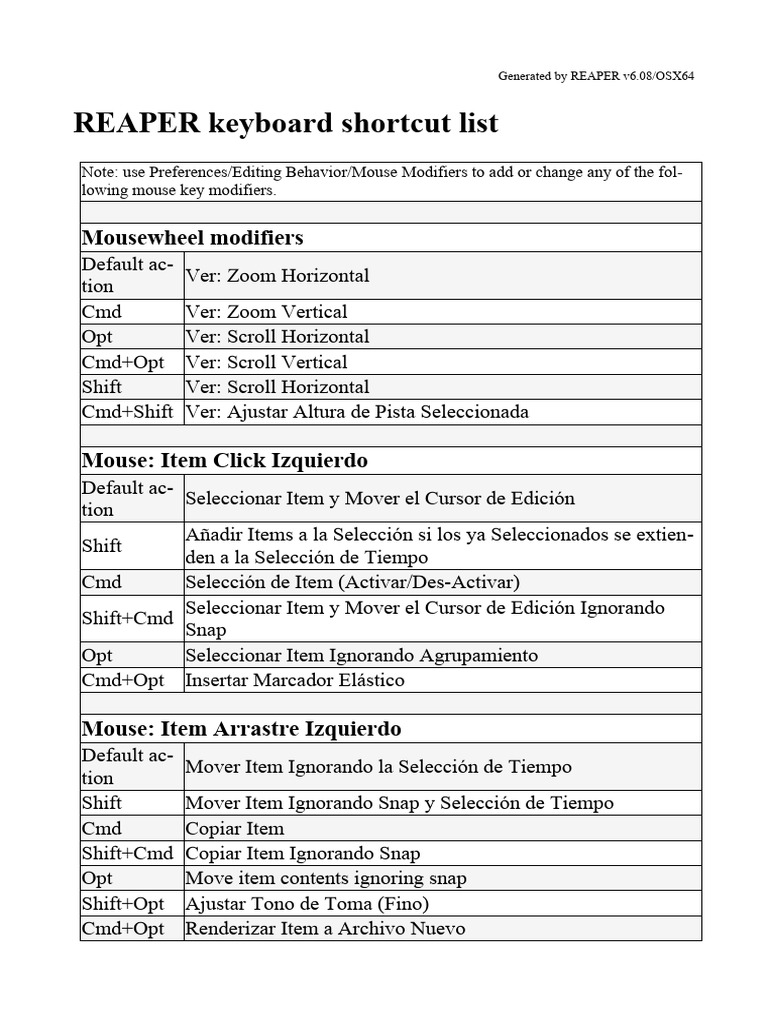 Comandos de Teclado de Reaper | PDF | Software | Interacción hombre-máquina