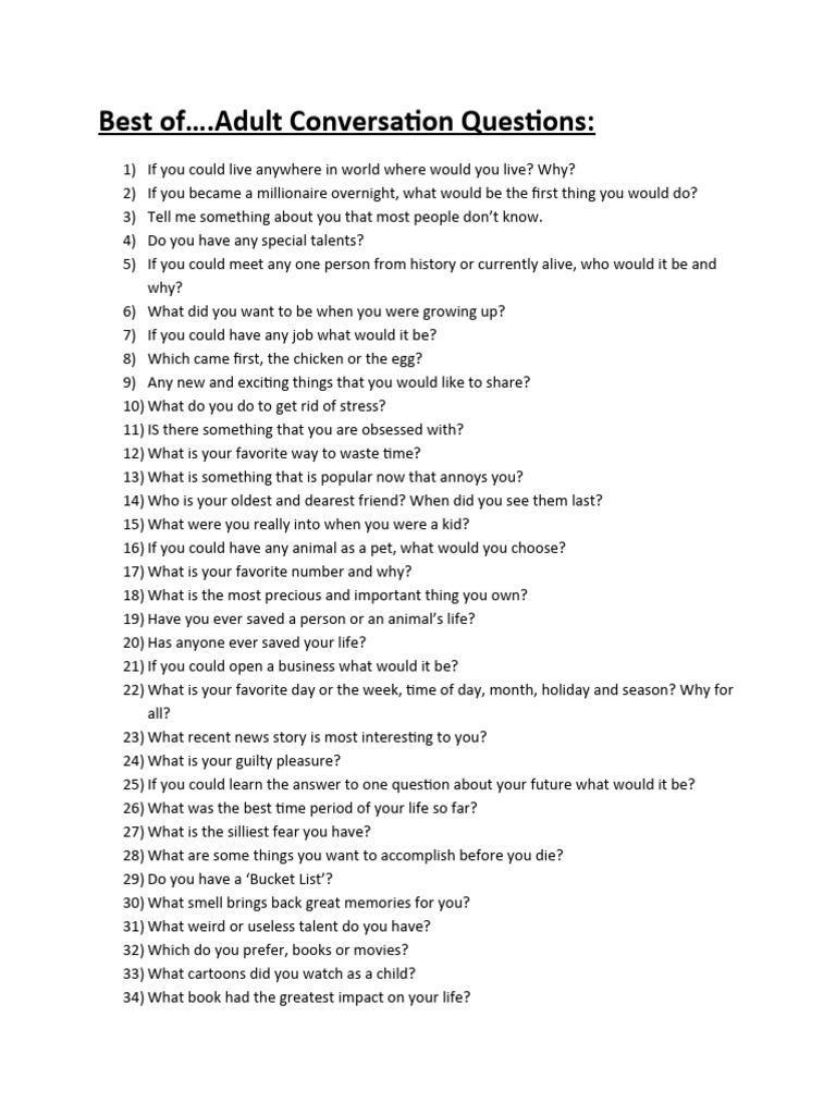 Adult Conversation Starters 83448 | PDF