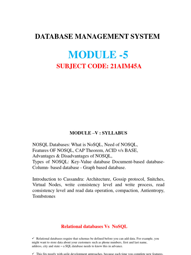 21aim45a Dbms Module 5 Pdf No Sql Databases