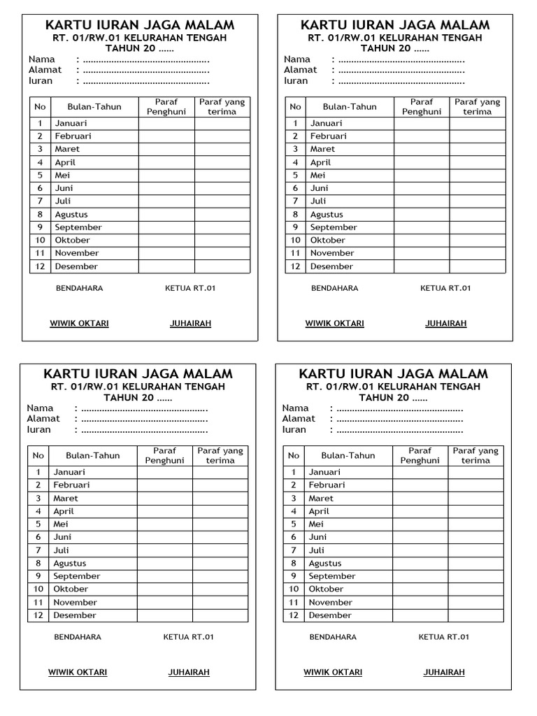 Kartu Iuran Jaga Malam | PDF