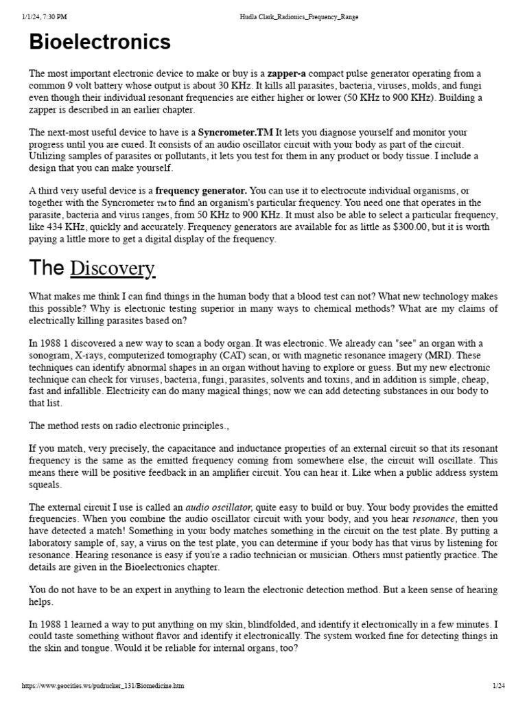 Hudla Clark Radionics Frequency Range | Download Free PDF | Resonance | Capacitor