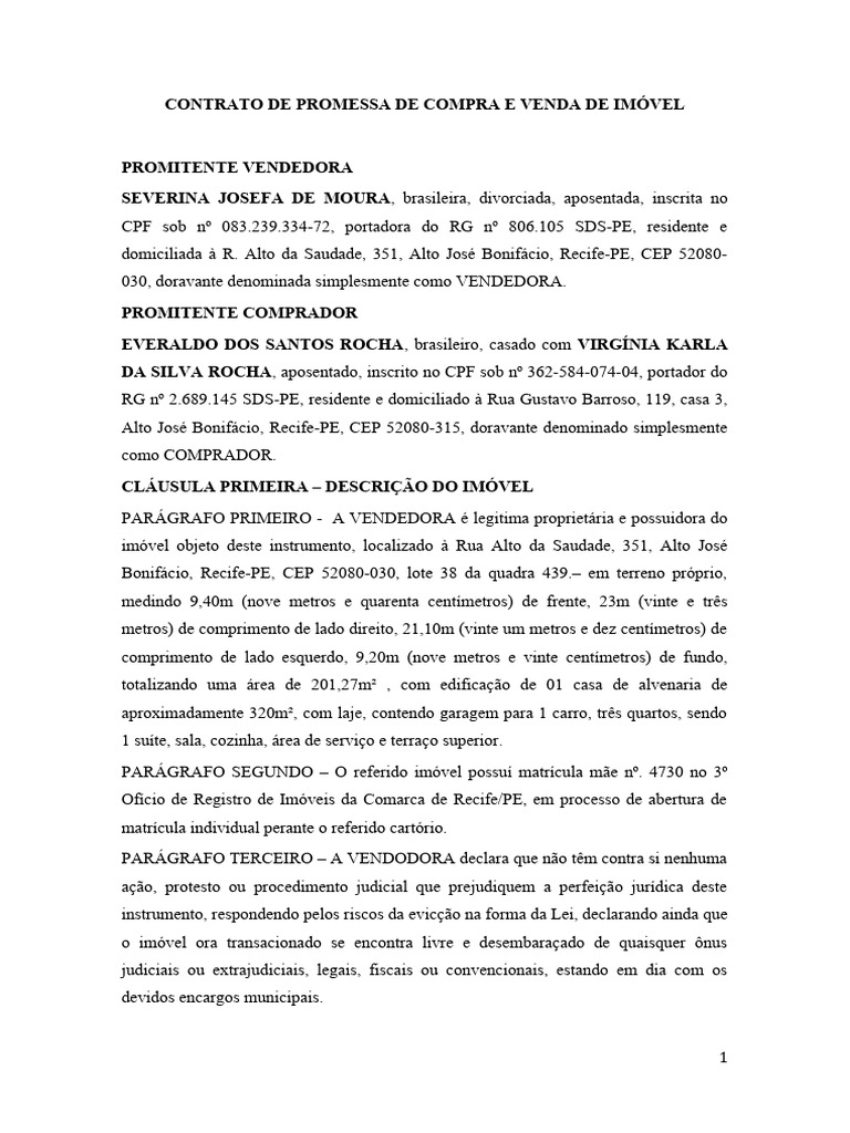 Contrato de Promessa de Compra e Venda de Imóvel | PDF | Ética jurídica ...