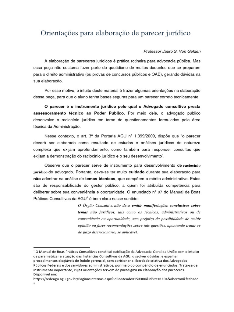 Elaboração de Parecer Jurídico: Orientações | PDF | Finanças e ...