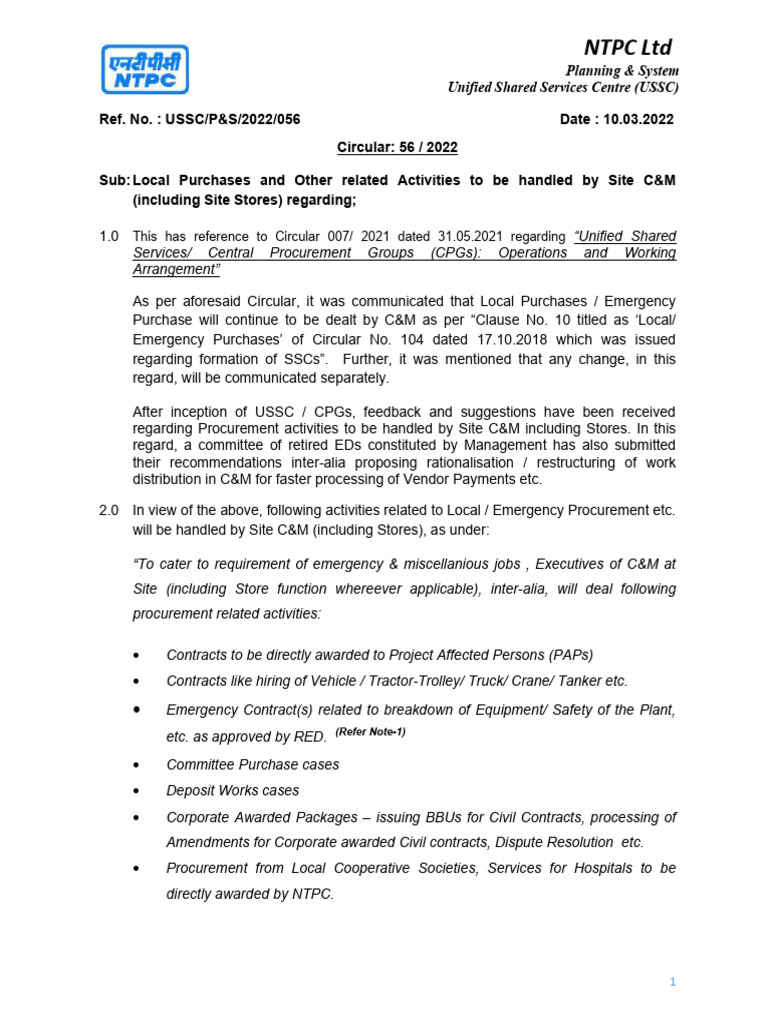 056 Local Purchase, Emergency Purchase and Activities To Be Performed by Site C&M-1 | PDF