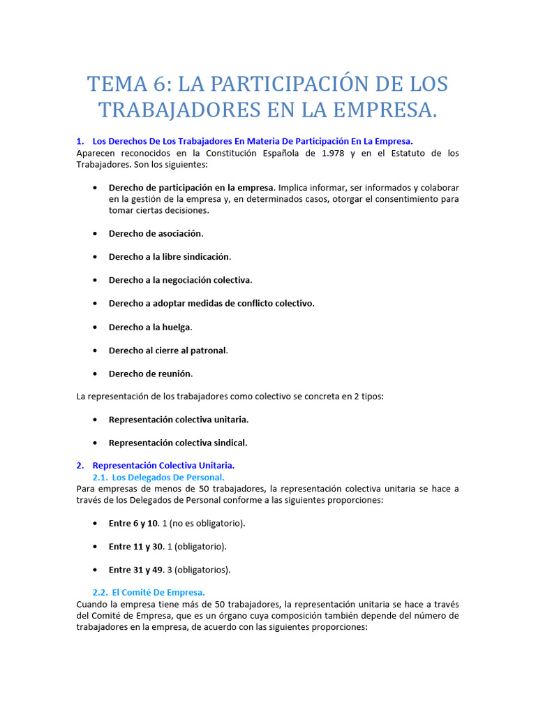 T6 FOL - Participacion de Los Trabajadores | PDF