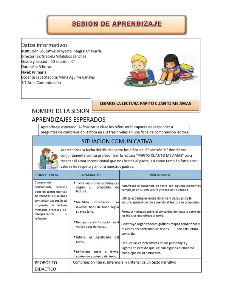 Sesion de Aprendizaje Por El Dia Del Padre | PDF | Comprensión lectora | Comunicación humana