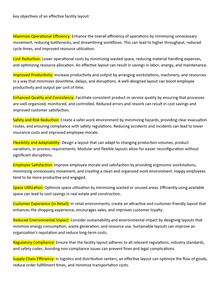 Key Objectives of an Effective Facility Layout | PDF