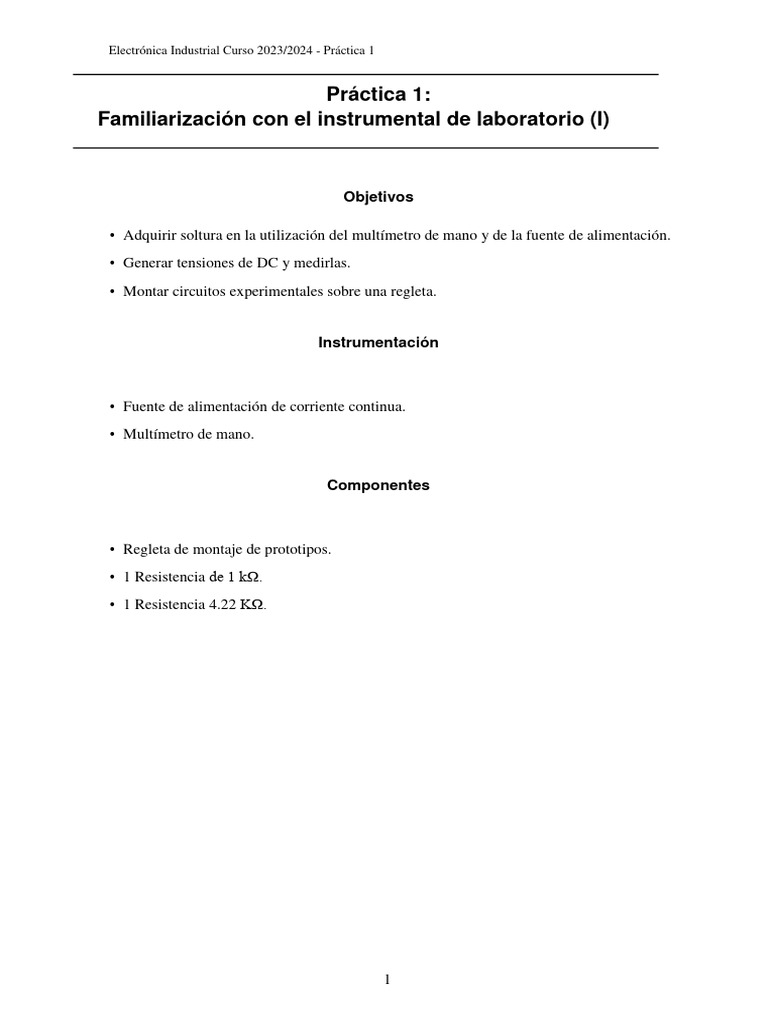 Pract 1 EnI 23-24 | PDF | Resistencia Eléctrica y Conductancia | Corriente eléctrica