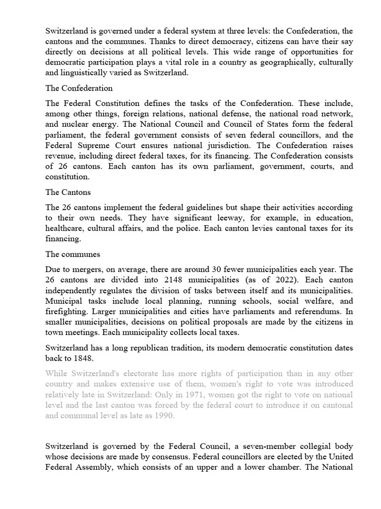 political system of Switzerland - копія | PDF | Switzerland | Democracy