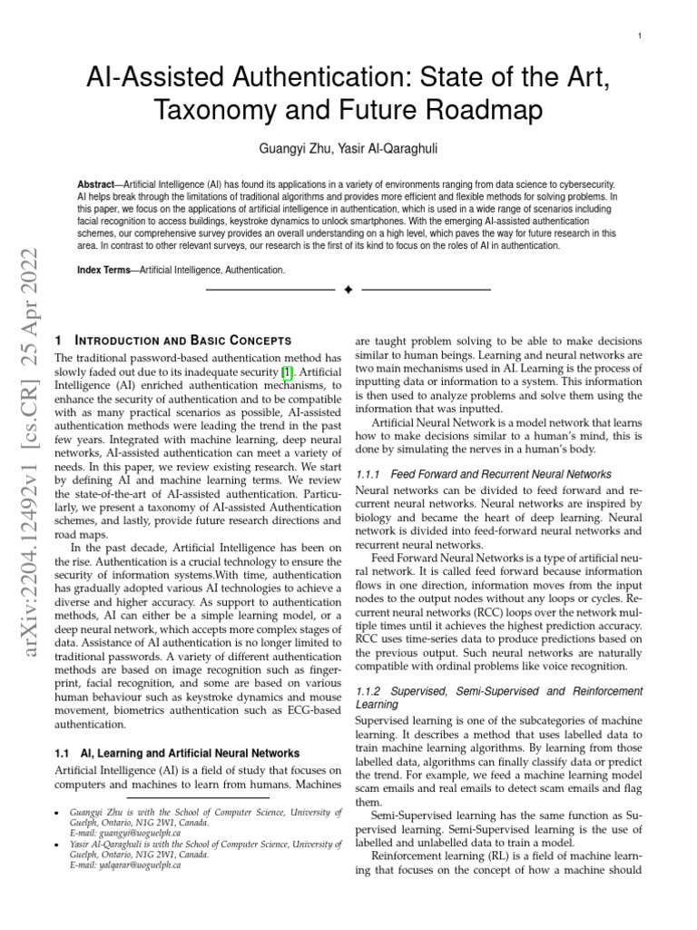 AI-Assisted Authentication State of The Art Taxono | PDF