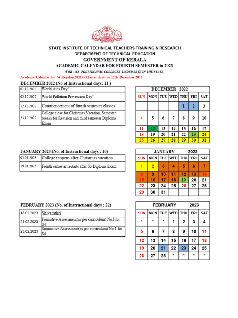 Academic Calendar s4 | PDF | Academic Term | Educational Institutions