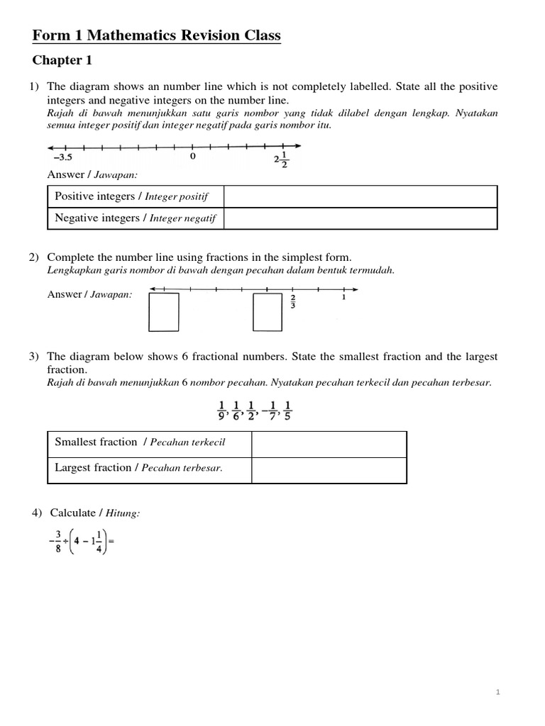 Form 1 Math Revision: Integers & Ratios | PDF