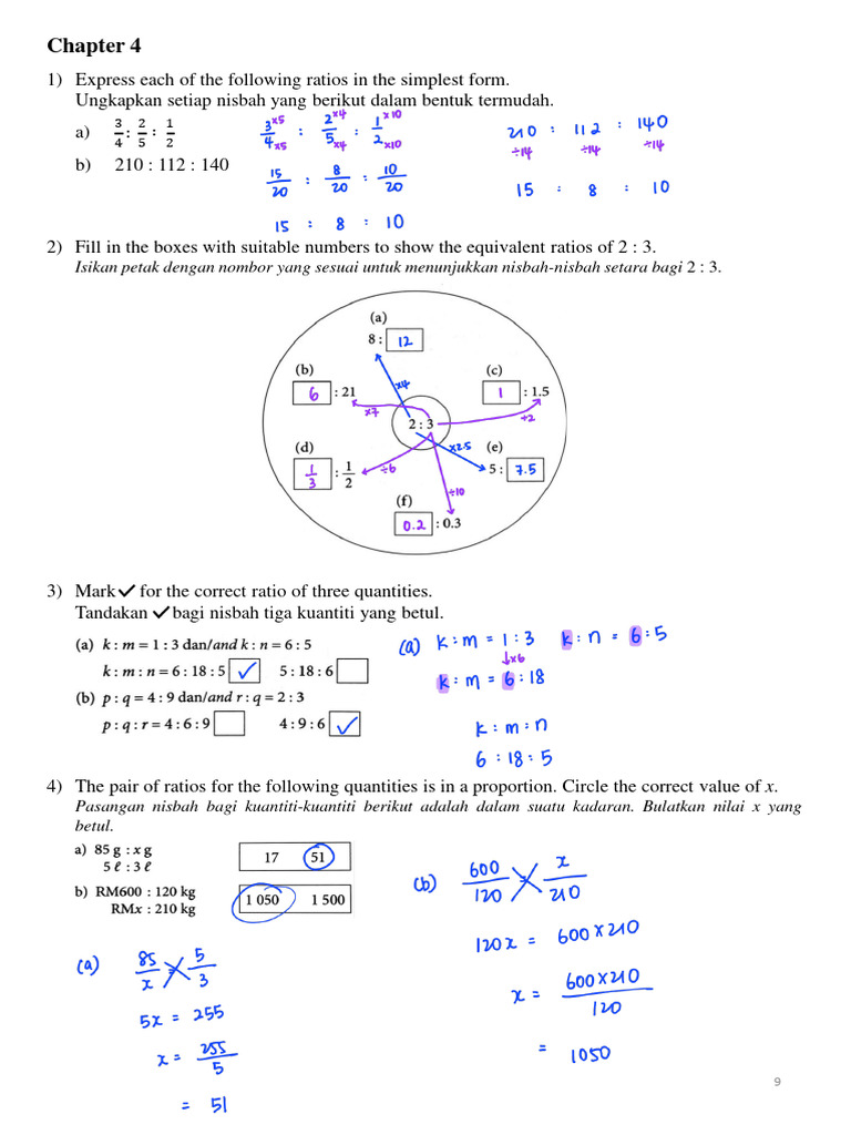 Revision Class F1 Answer Chapter 4,5,6 | PDF | Ratio | Equations