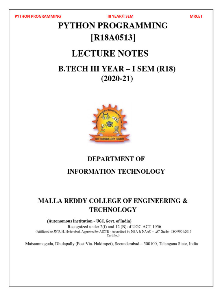 R18a0513 Python Programming Pdf