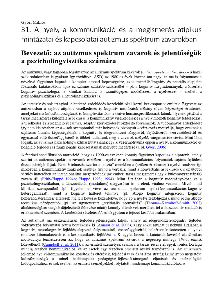 A Nyelv, A Kommunikáció És A Megismerés Atipikus Mintázatai És Kapcsolatai Autizmus Spektrum ...