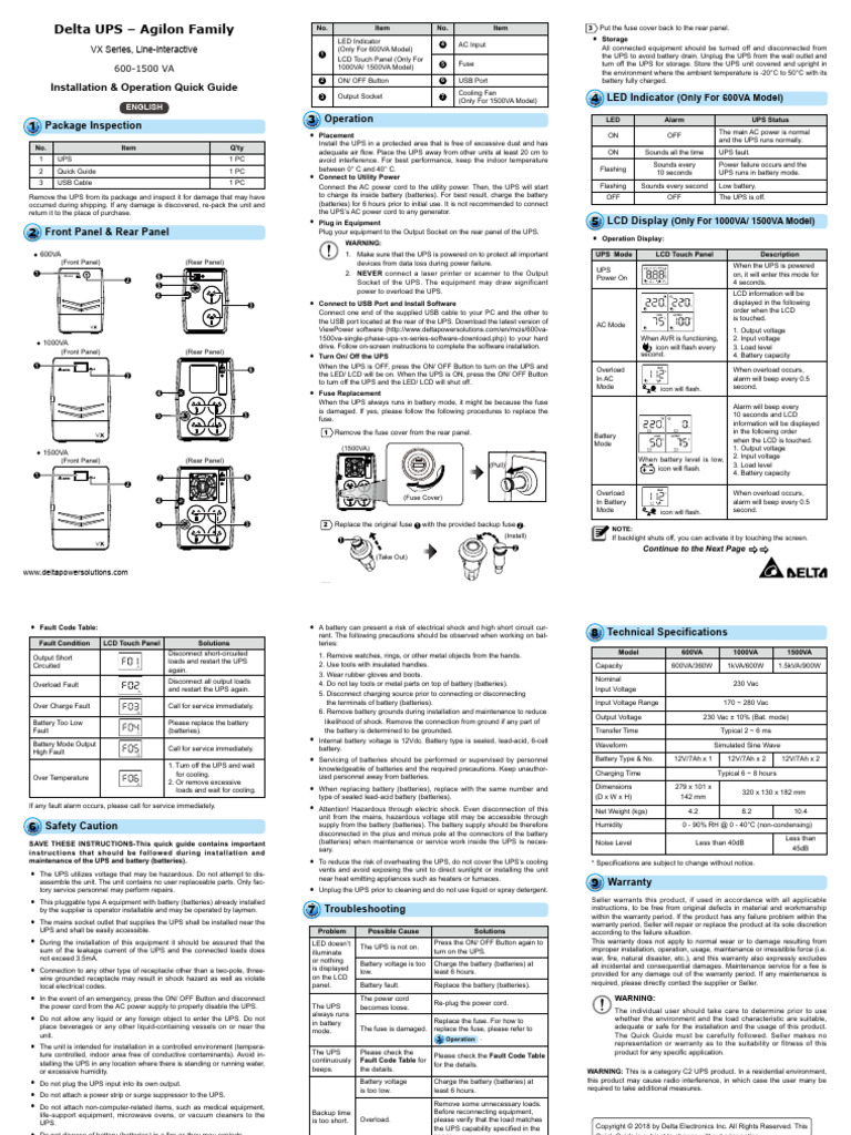 Quick Guide UPS VX 600 1500VA en Au | PDF | Ac Power Plugs And Sockets | Fuse (Electrical)