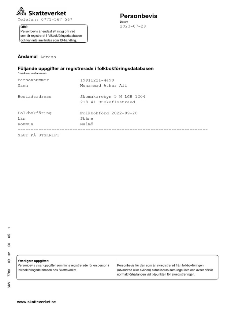 Personbevis | PDF