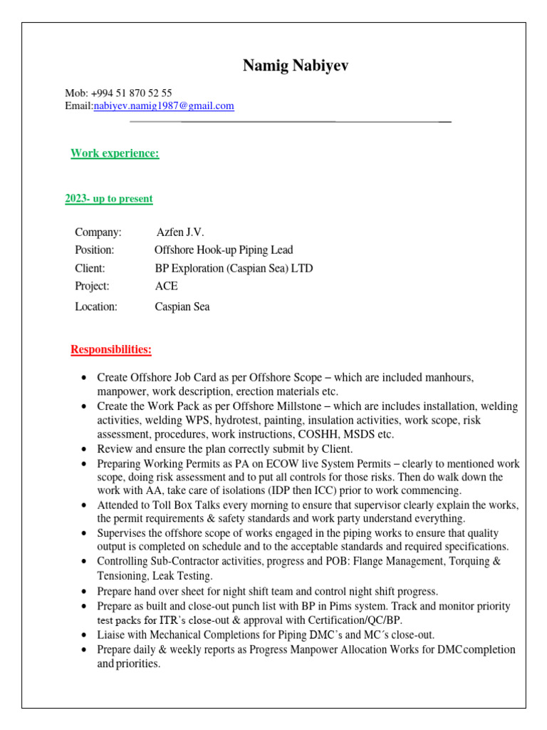 Namig Nabiyev CV | PDF