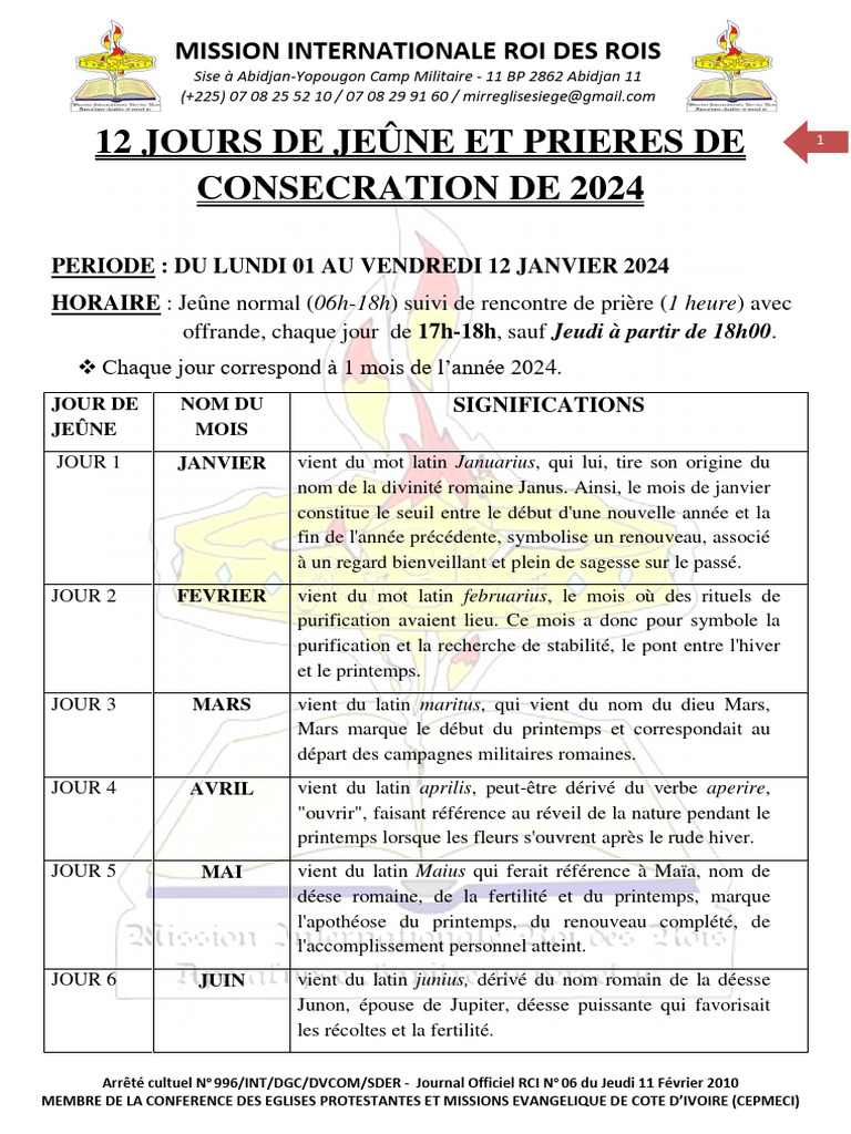 12 - Jours - de Jeûne - Et - Prieres - de - Consecration - de - 2024 | PDF