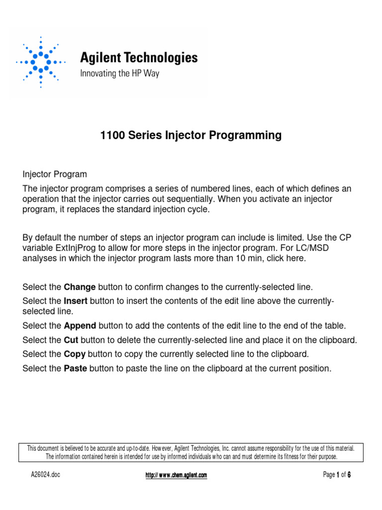 Agilent 1100 Injector | PDF | Parameter (Computer Programming) | Syringe