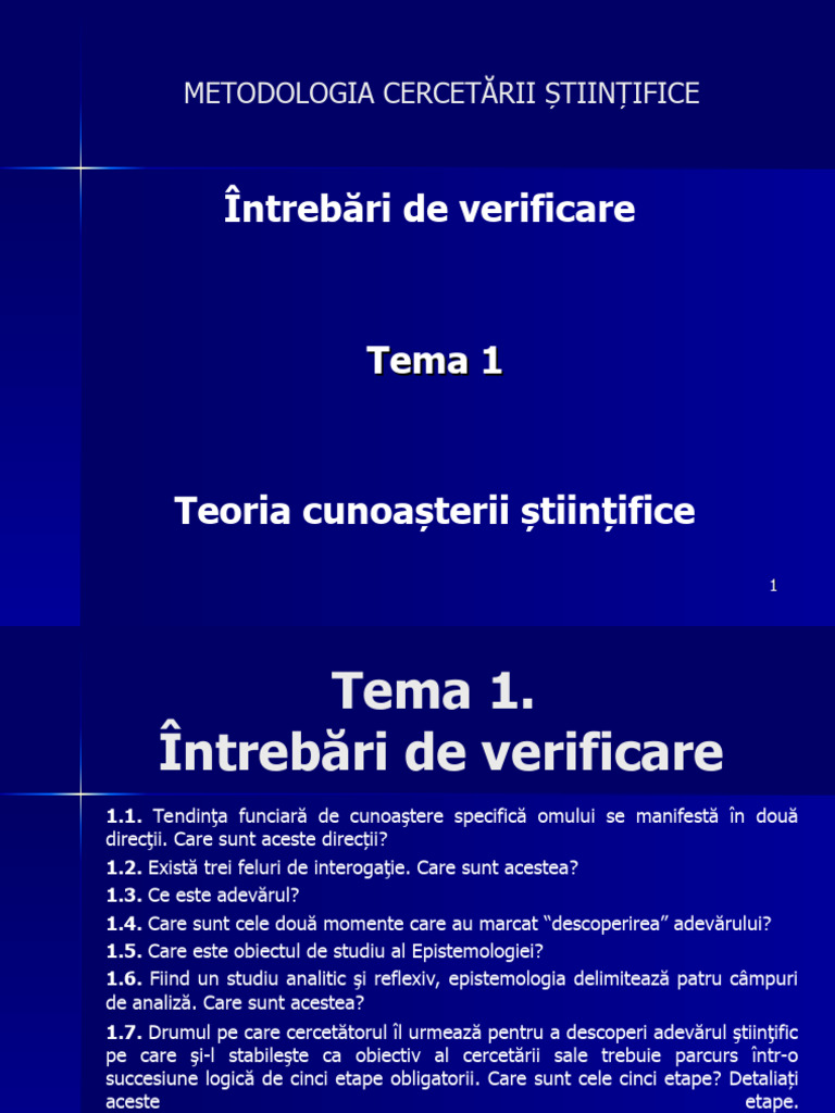 Întrebări de Verificare Metodologia Cercetarii Stiintifice 1 - 5 | PDF