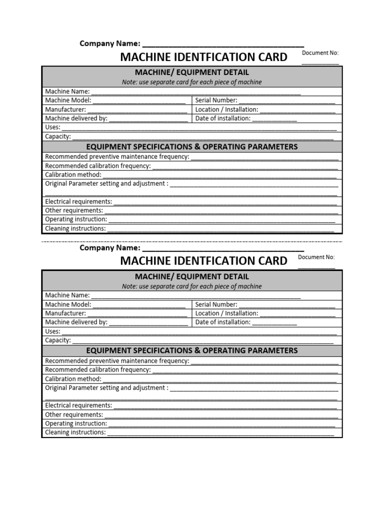 Machine Maintenance MACHINE IDENTFICATION CARD FORMAT | PDF