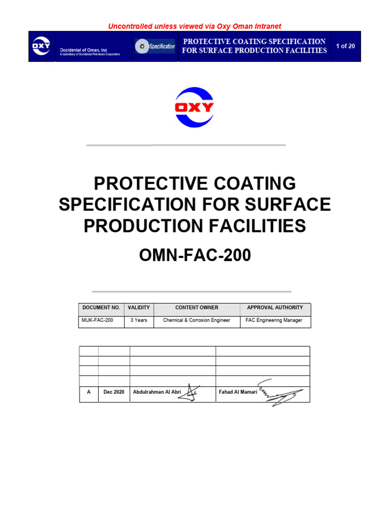 OMN-FAC-200 Coating Specification For Surface Production Facilities ...