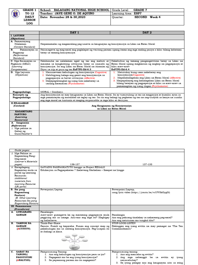 ESP-7 DLL Q2 Week-4 | PDF