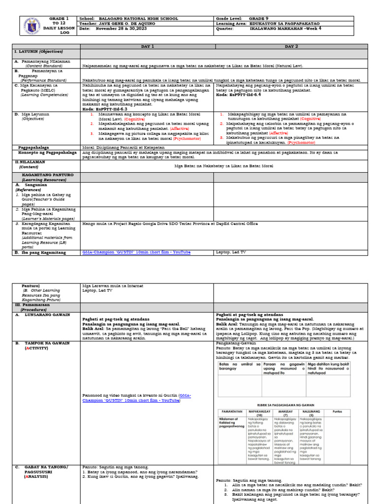 ESP-9 DLL Q2 Week-4 | PDF