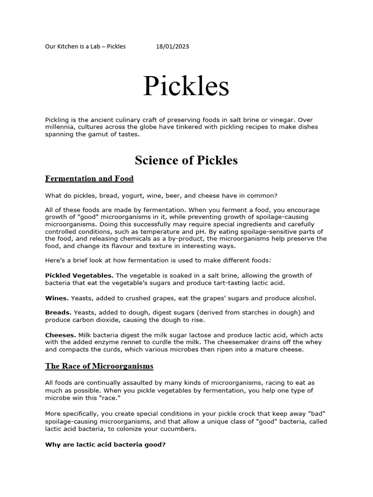 Our Kitchen is a Lab Pickles | PDF | Pickling | Pickled Cucumber
