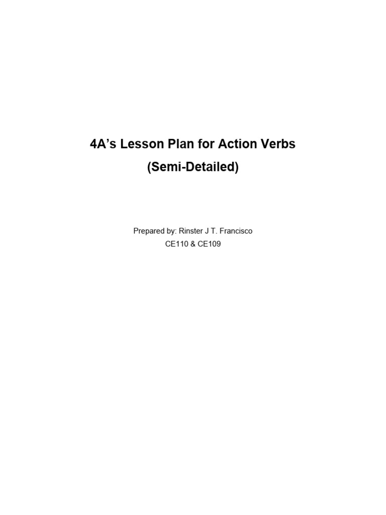 ACTION VERB Sample Lesson Plan | PDF | Verb | Teachers