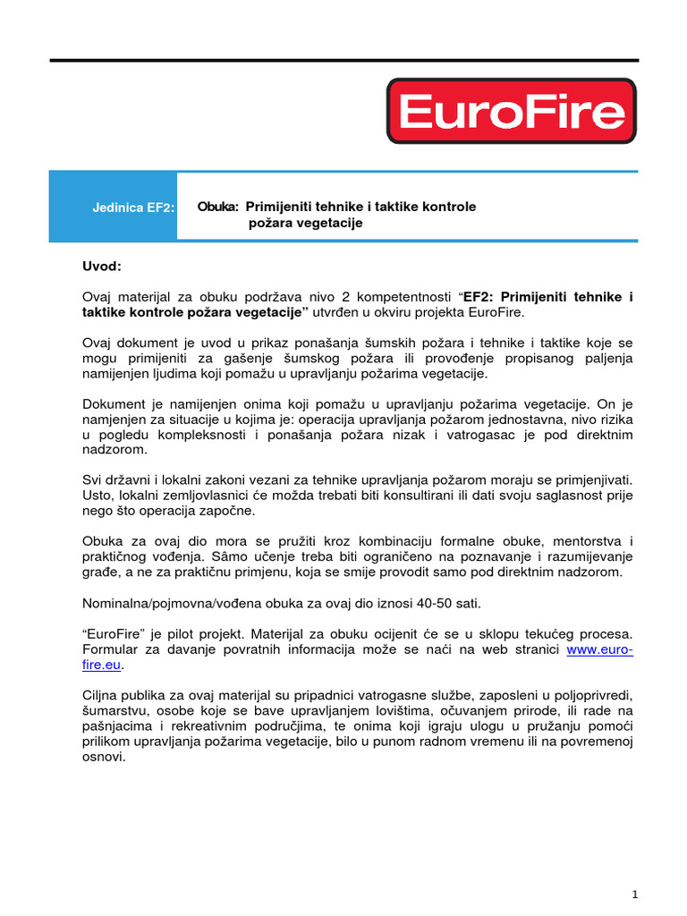 EuroFire Training Materials EF2 Techniques BCMS | PDF