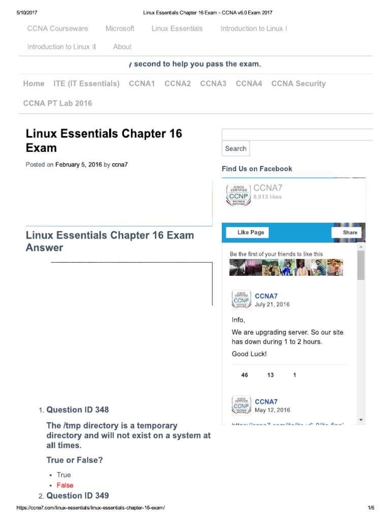 Linux Essentials Chapter 16 Exam | PDF