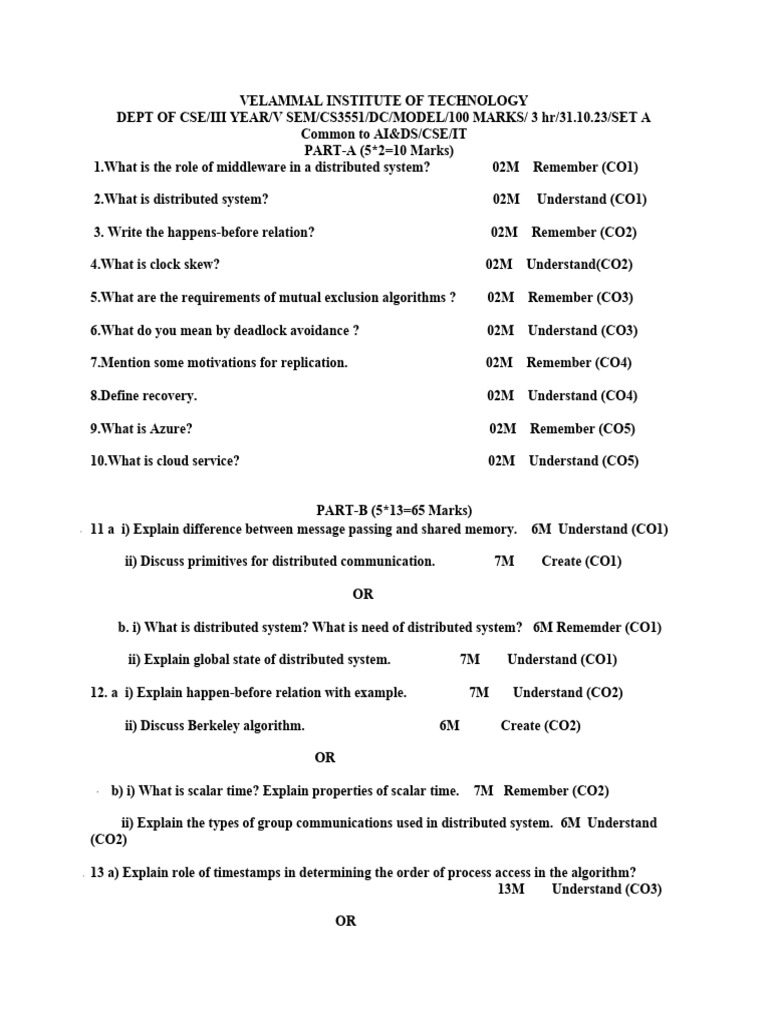 DC SET A Anna University | PDF | Distributed Computing | Concurrency (Computer Science)